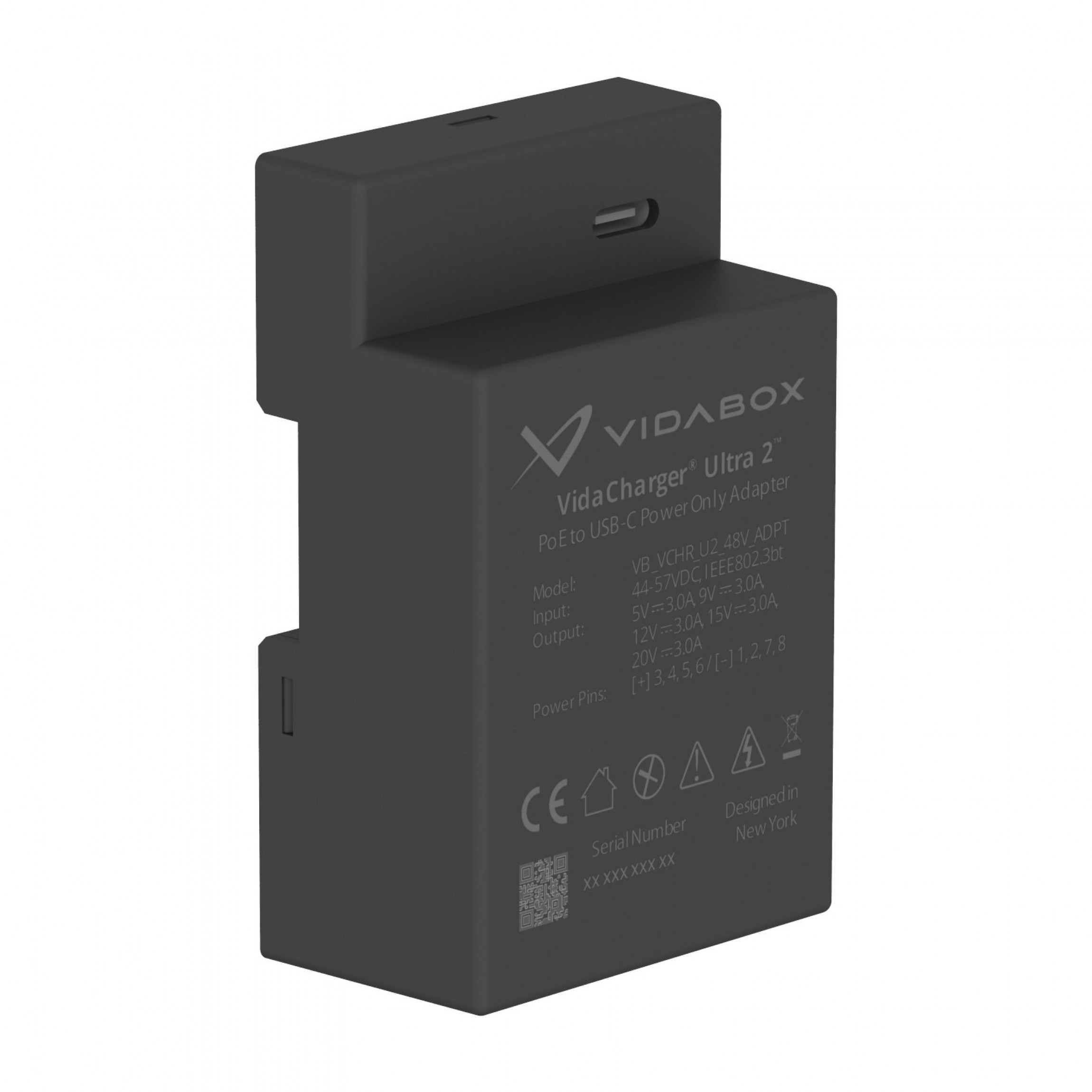 48V VidaCharger Ultra 2: 802.3bt CAT5/PoE++ to USB-C Power Adapter