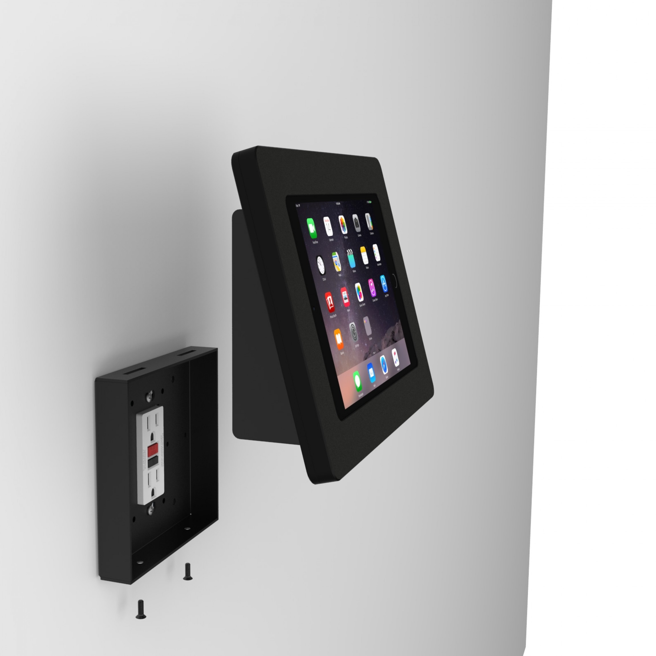 VidaMount iPad Mini 1, 2, & 3 Black Enclosure w. Fixed Tilted 15° Wall ...