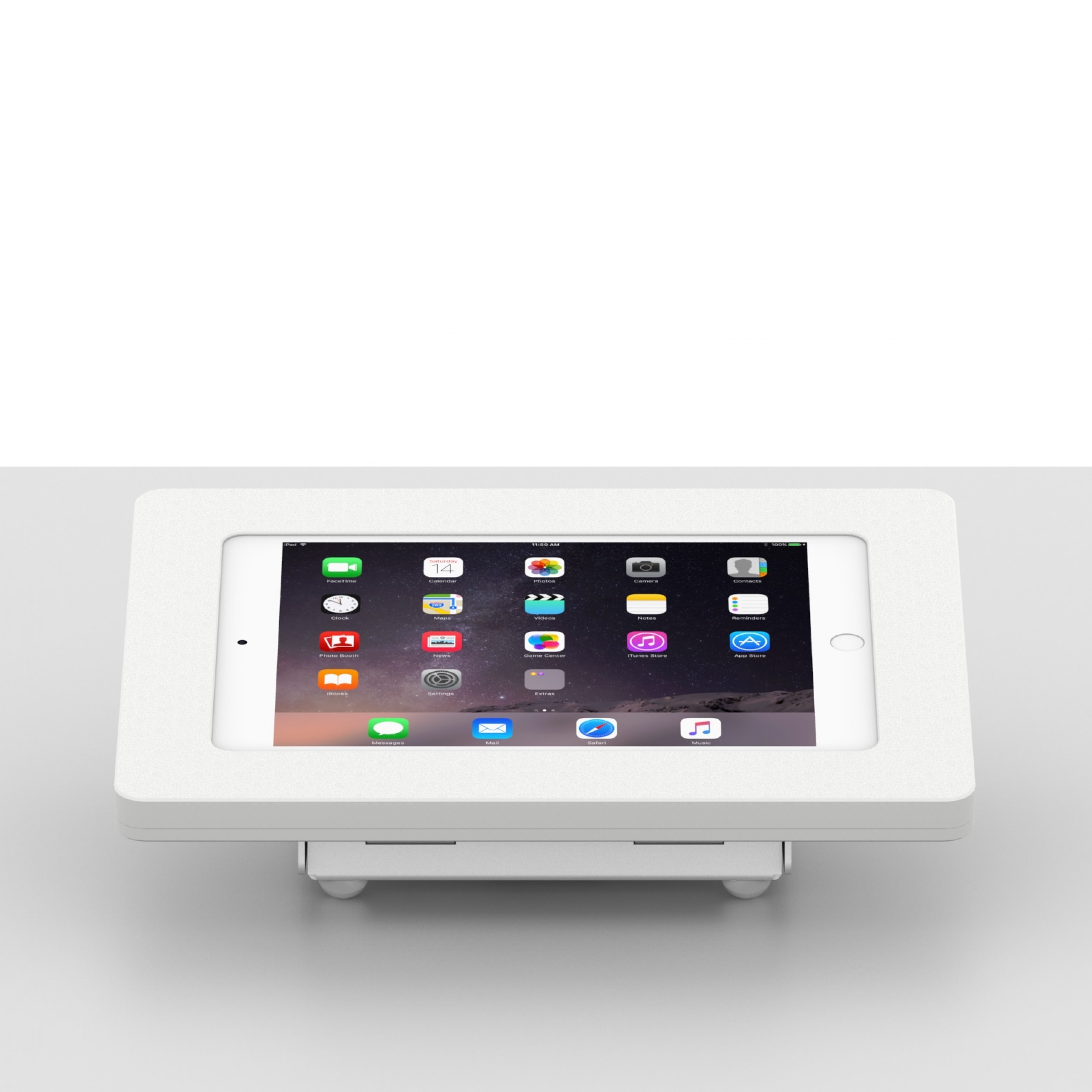 VidaMount iPad Mini 1, 2, & 3 White Enclosure w. Fixed Tilted 15° Desk ...