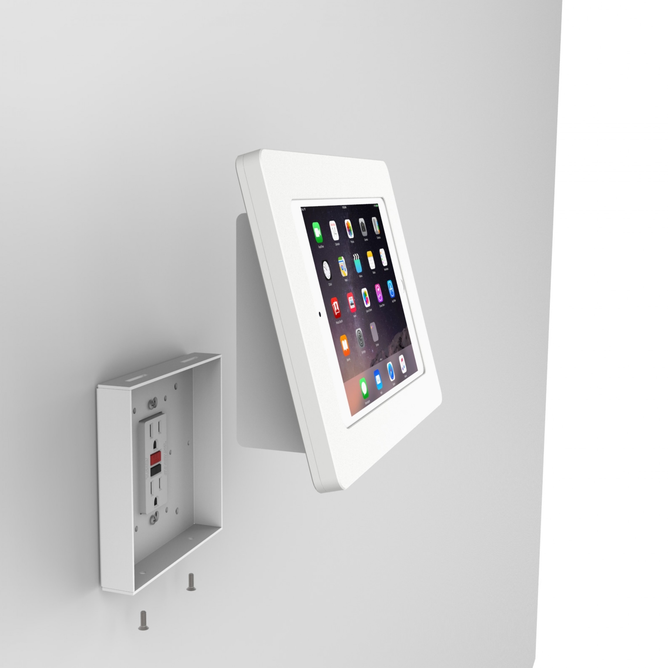 VidaMount iPad Mini 1, 2, & 3 White Enclosure w. Fixed Tilted 15° Wall ...